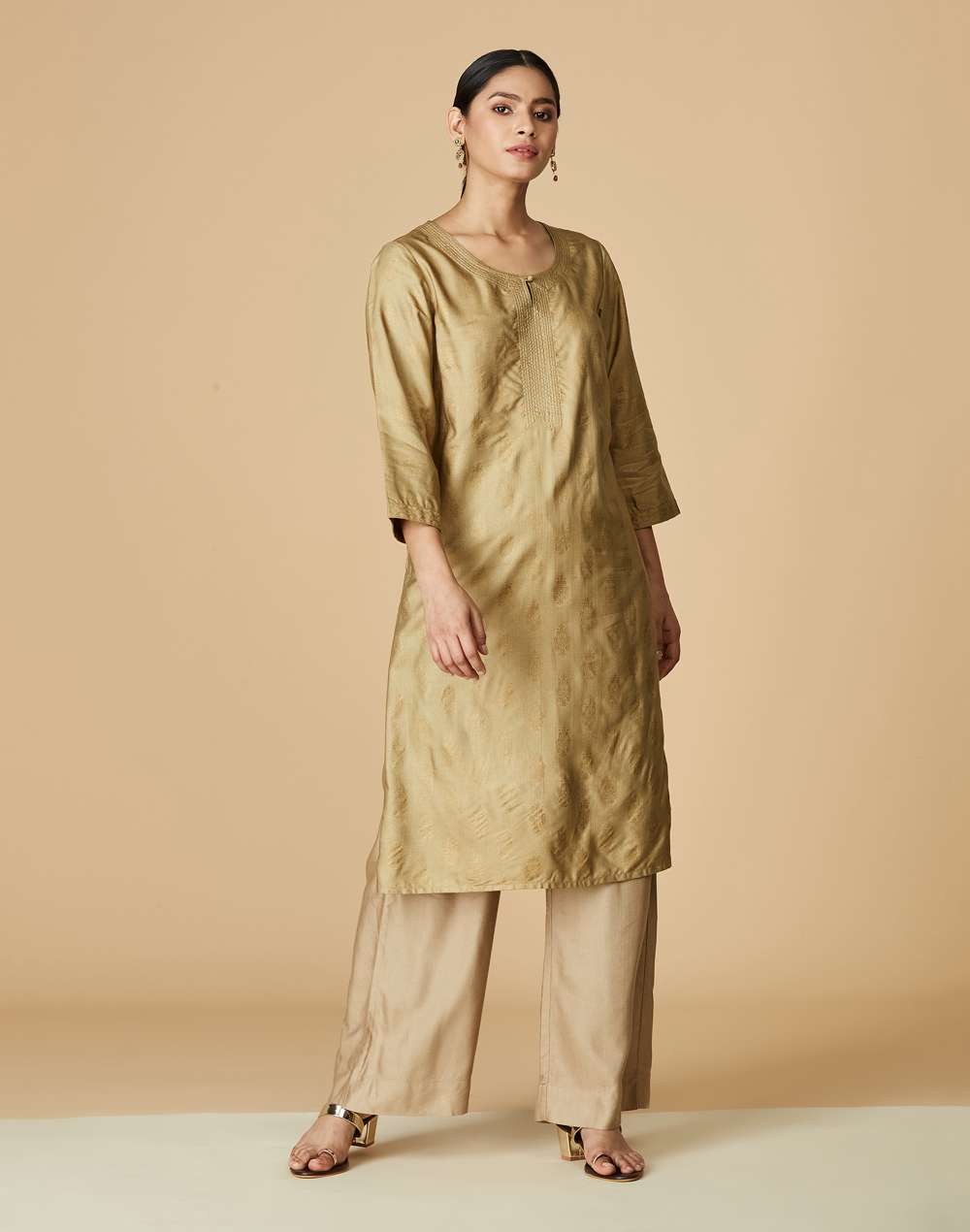 Buy Beige Viscose Silk Printed Knee Length Kurta For Women Online At buy-beige-viscose-silk-printed-knee-length-kurta-for-women-online-at