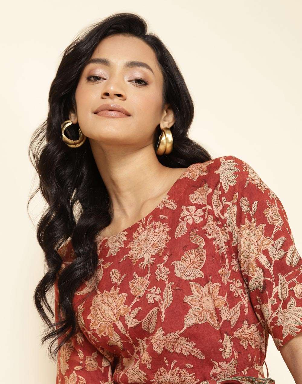 Buy Red Cotton Printed Midi Dress For Women Online At Fabindia 20068923
